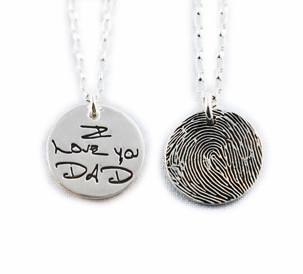 Actual Writing Signature and Fingerprint on a Silver Circle Shape Pend ...