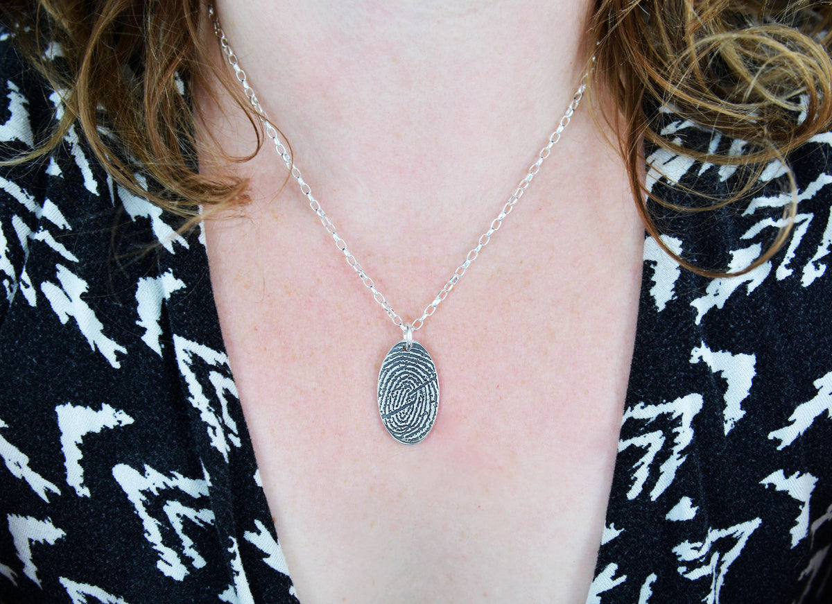 Actual Writing Signature and Fingerprint on a Silver Oval Shape Pendan ...