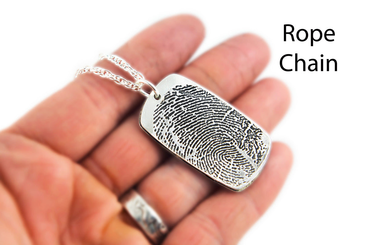 Actual HANDWRITING and Fingerprint Silver Pendant - Large - Dog Tag Sh ...